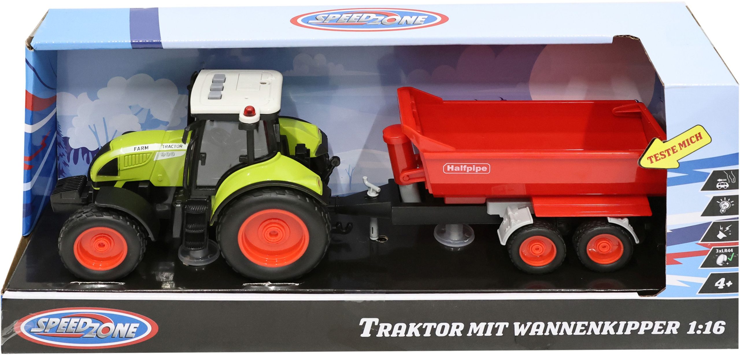 Speedzone Traktor mit Wannenkipper, Licht & Sound, Friktion - Spiele Max