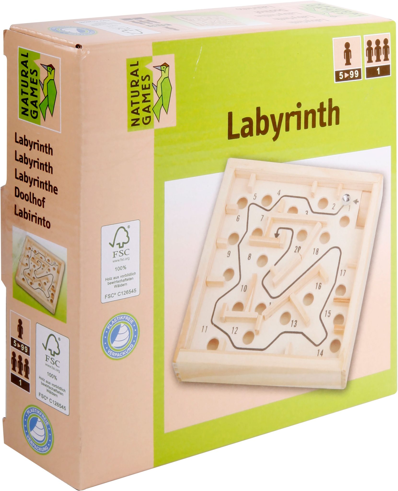 Natural Games Holz Labyrinth 12 x 12 cm - Spiele Max