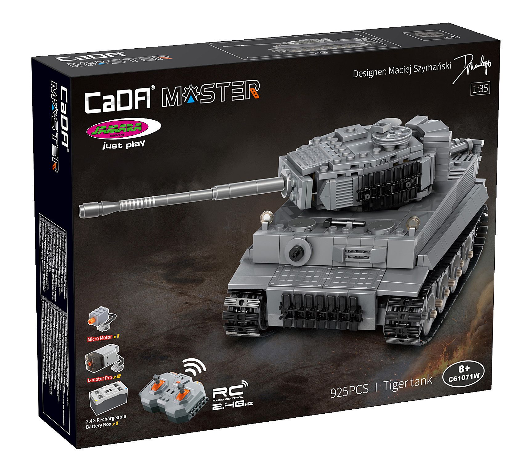 CaDA Panzer Tiger 1:35 grau 2,4GHz Bricks - Spiele Max